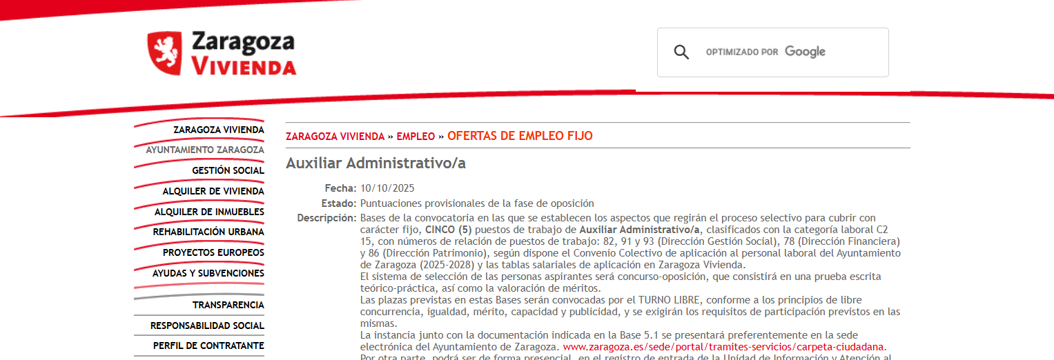 Zaragoza Vivienda: Notas definitivas | Oposiciones Actur